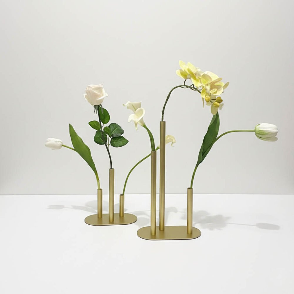 Architectural Multi-Stem Gold Bud Vases Hire | Luv Deco